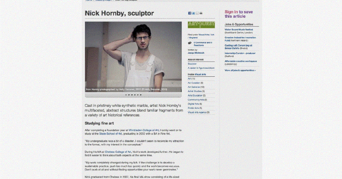Creative Choices: Nick Horny, sculptor – Jacqui Mcintosh | Nick Hornby